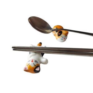 TRUEGOOD Cute Cat Chopsticks Rest Dinner Spoon Stand Knife Fork Holder, Valentine's Day Present (6Pcs Mixcolor)