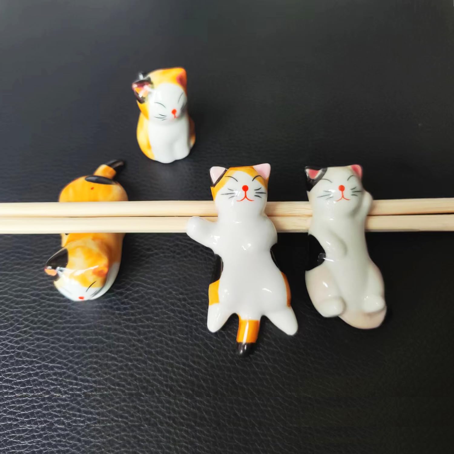 TRUEGOOD Cute Cat Chopsticks Rest Dinner Spoon Stand Knife Fork Holder, Valentine's Day Present (6Pcs Mixcolor)