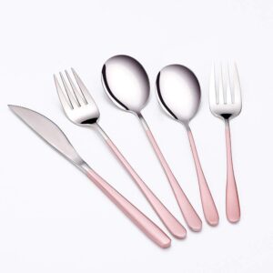 arderlive silverware set, 20-piece stainless steel flatware set service for 4, anti-rust mirror polished cutlery set, tableware cutlery set for home kitchen hotel restaurant (pink+sliver)