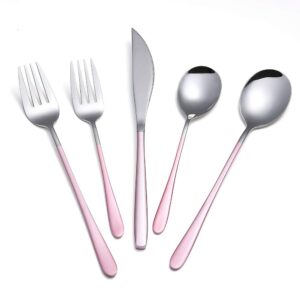 ArderLive Silverware Set, 20-Piece Stainless Steel Flatware Set Service for 4, Anti-Rust Mirror Polished Cutlery Set, Tableware Cutlery Set for Home Kitchen Hotel Restaurant (Pink+Sliver)