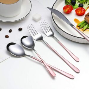 ArderLive Silverware Set, 20-Piece Stainless Steel Flatware Set Service for 4, Anti-Rust Mirror Polished Cutlery Set, Tableware Cutlery Set for Home Kitchen Hotel Restaurant (Pink+Sliver)