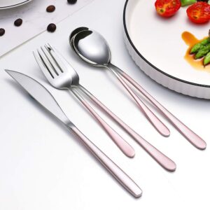 ArderLive Silverware Set, 20-Piece Stainless Steel Flatware Set Service for 4, Anti-Rust Mirror Polished Cutlery Set, Tableware Cutlery Set for Home Kitchen Hotel Restaurant (Pink+Sliver)