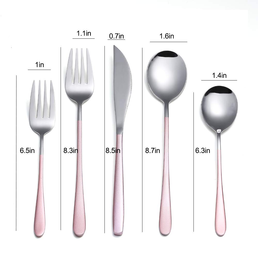 ArderLive Silverware Set, 20-Piece Stainless Steel Flatware Set Service for 4, Anti-Rust Mirror Polished Cutlery Set, Tableware Cutlery Set for Home Kitchen Hotel Restaurant (Pink+Sliver)