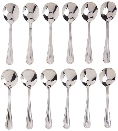 Winco 12-Piece Dots Bouillon Spoon Set, 18-0 Stainless Steel,Silver