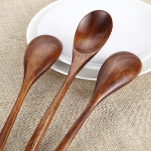 Wooden Spoons, Wood Soup Spoons for Eating Mixing Stirring, 6 Pieces 9 Inch Japanese Style Eco-Friendly Long Handle Spoon Suitable for Everyday Use