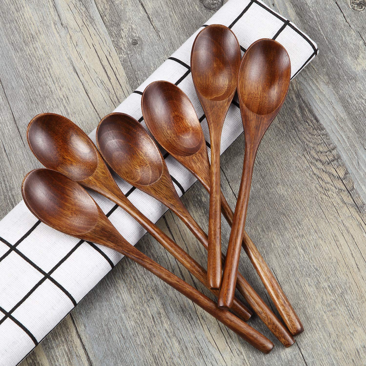 Wooden Spoons, Wood Soup Spoons for Eating Mixing Stirring, 6 Pieces 9 Inch Japanese Style Eco-Friendly Long Handle Spoon Suitable for Everyday Use