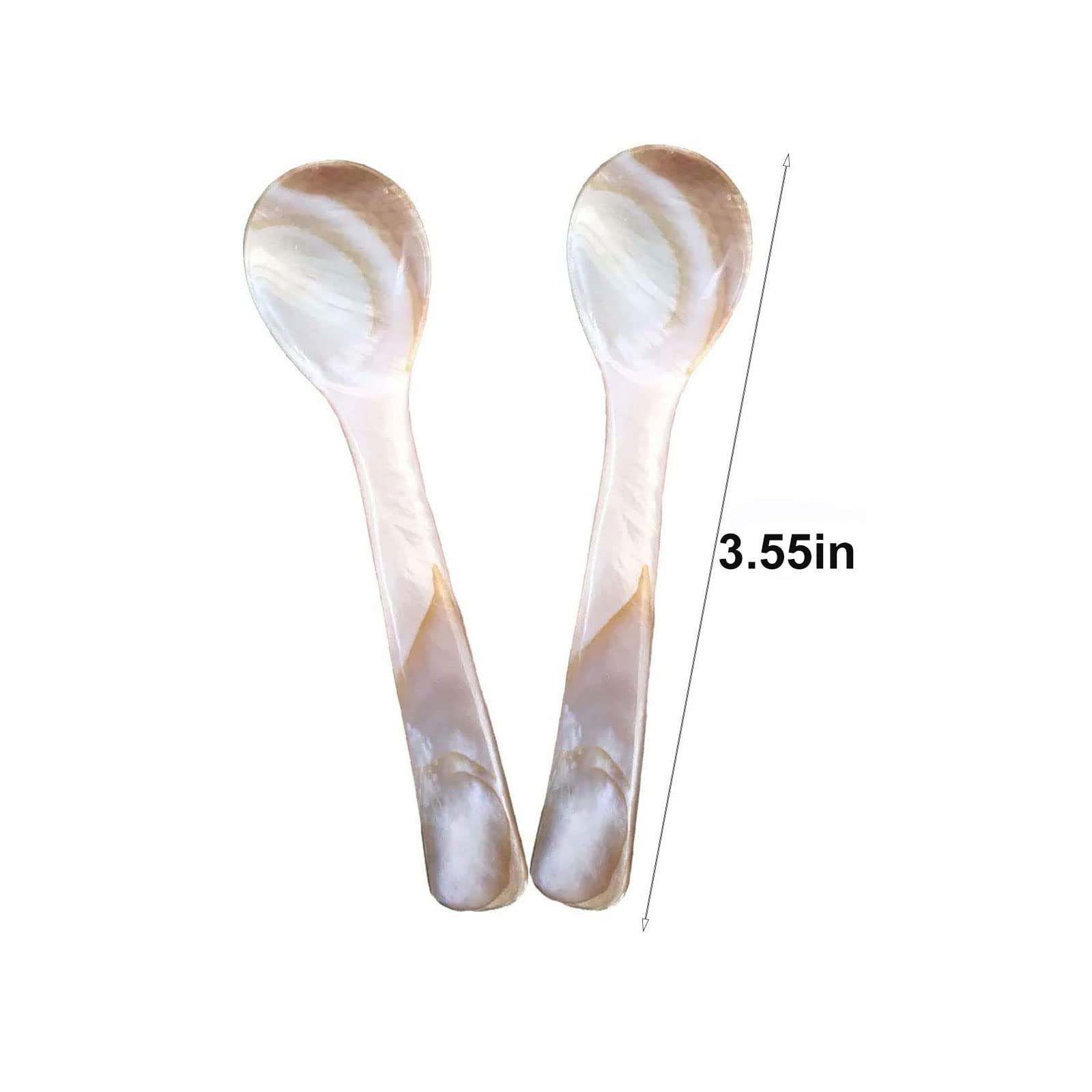 Wenplus 2 Pack 3.55inch Caviar Spoons Handcraft Mother of Pearl MOP Caviar Spoon W Round Handle with One Plastic Storage Box - Coffee Color, Style C