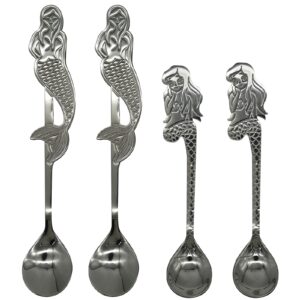 maydahui 4pcs mermaid spoon 18/10（304）stainless steel fish coffee milkshake spoons tableware kitchen tools design for dessert drink tea ice cream soup