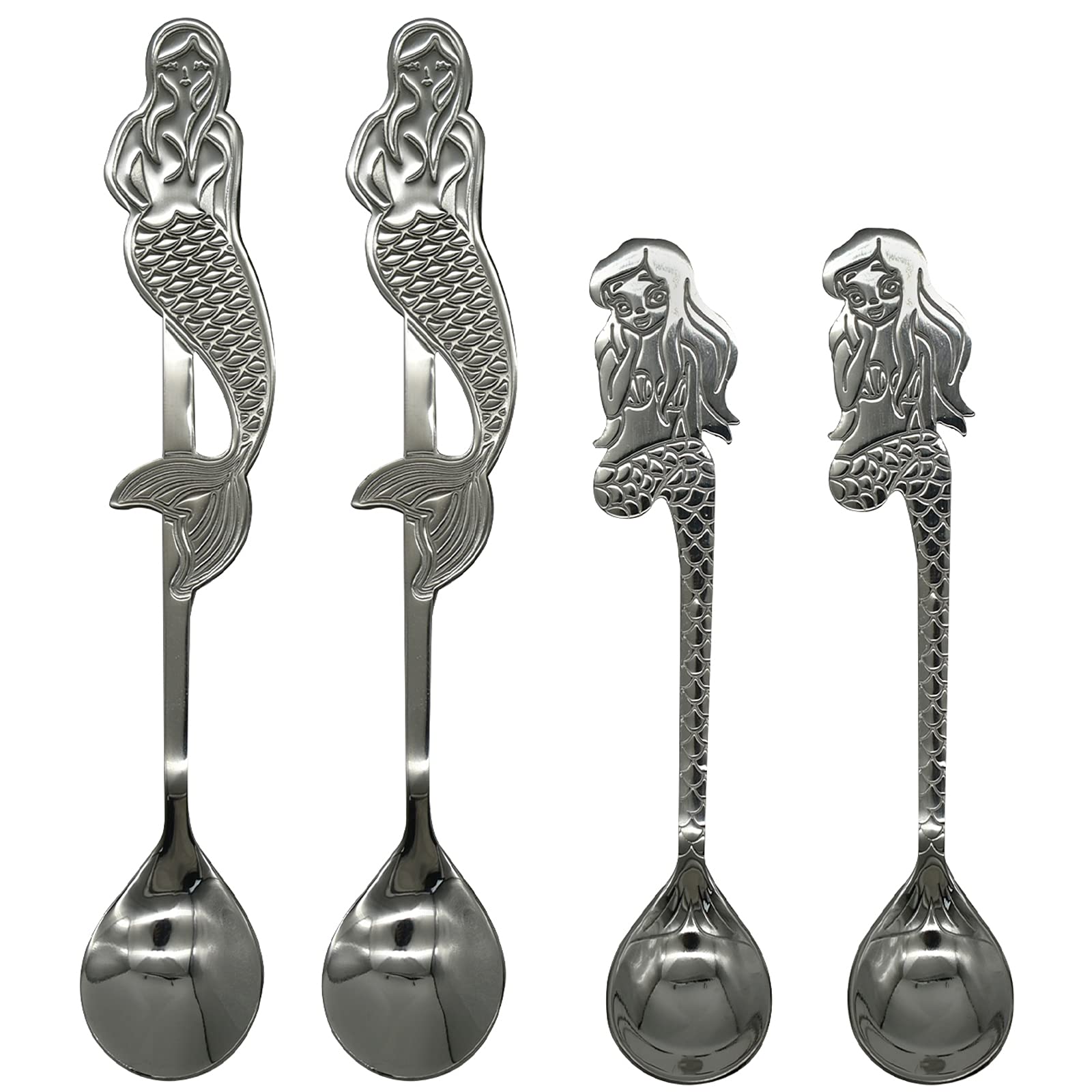 Maydahui 4PCS Mermaid Spoon 18/10（304）Stainless Steel Fish Coffee Milkshake Spoons Tableware Kitchen Tools Design for Dessert Drink Tea Ice Cream Soup