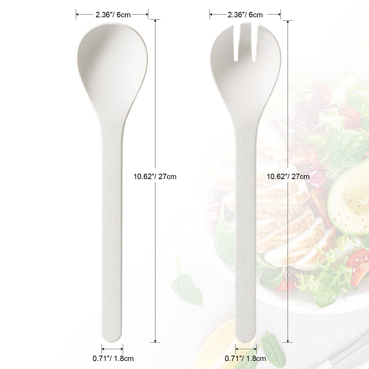 LEKOCH Plant Based Salad Servers Reusable Salad Fork and Spoon Set,Microwave and Dishwasher Safe, Utensils for Christmas,Kitchen,Home,Rv and Camping (White)