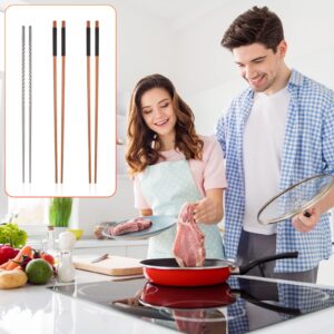 3 Pairs Long Cooking Chopsticks 15.3 Inch Extra Long Stainless Steel Chopsticks and 16.5 Inch Extra Long Wooden Kitchen Frying Chopsticks for Hot Pot, Frying, Noodle, Cooking Favor