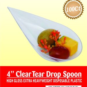 Zappy - 100 Clear 4 Inches Plastic Tear Drop Appetizer Spoon Clear Plastic Spoon Tasting Spoons Soup Spoons/Asian Spoon Dessert Dish Bowls Teardrop Plates Spoons