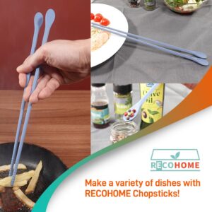 RECOHOME Reusable Long Silicone Cooking Chopsticks with Spoon 12 Inches Dishwasher Safe BPA-free Non-Slip Pastel Color Kitchen utensils Made in Korea (Pastel Blue)