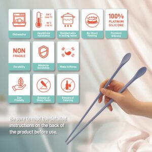 RECOHOME Reusable Long Silicone Cooking Chopsticks with Spoon 12 Inches Dishwasher Safe BPA-free Non-Slip Pastel Color Kitchen utensils Made in Korea (Pastel Blue)