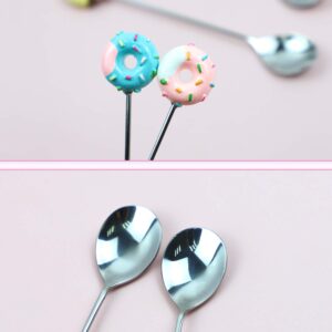 AUEAR, 4 Pack Stirring Spoons Cute Doughnut Coffee Spoon Stainless Steel Little Teaspoons Mini Donut Dessert Ice Cream Tea Sugar Stirrers for Tableware Multi-Functional Kitchen Tools