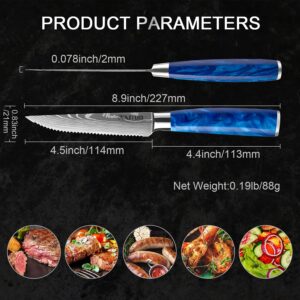 XT XITUO Serrated Steak Knife Set - 6pcs Premium 4.5 inch Kitchen Cutting Steak Knives, German Stainless Steel KnifeTable Dinner Knife with Blue Resin Handle for Home Restaurant, Gift Box