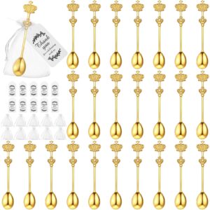 24 set gold stainless steel coffee cake spoons crown teaspoon long handle stirring spoon with 24 pcs tags and bags drinking dessert ice cream spoon for wedding bridal shower gift guest tea party favor