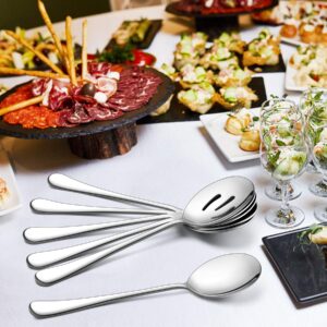 LIANYU 2 Serving Spoons, 2 Slotted Serving Spoons, 2 Serving Forks, 8 3/4 Inch Stainless Steel Buffet Catering Party Banquet Serving Spoons Forks Set, Mirror Finished, Dishwasher Safe