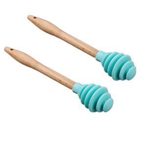 UgyDuky 2 Pack Silicone Honey Dipper Spoon Drizzle Stick Honey Mixing Stirrer Dip Spiral Server Kitchen Gadget Tool (Random Color Delivery)