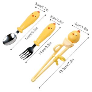 Training Chopsticks Set for Kids and Beginners,Chopstick Spoon Fork and Case Set,Reusable Learning Chopsticks with Attachable Learning Chopstick Helper - Right Handed Only Stainless Steel Yellow