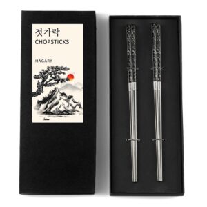 hagary mountain black chopsticks metal chopsticks reusable designed in korea japanese style stainless steel 316 18/10 non-slip dishwasher safe (black - 2 pairs)