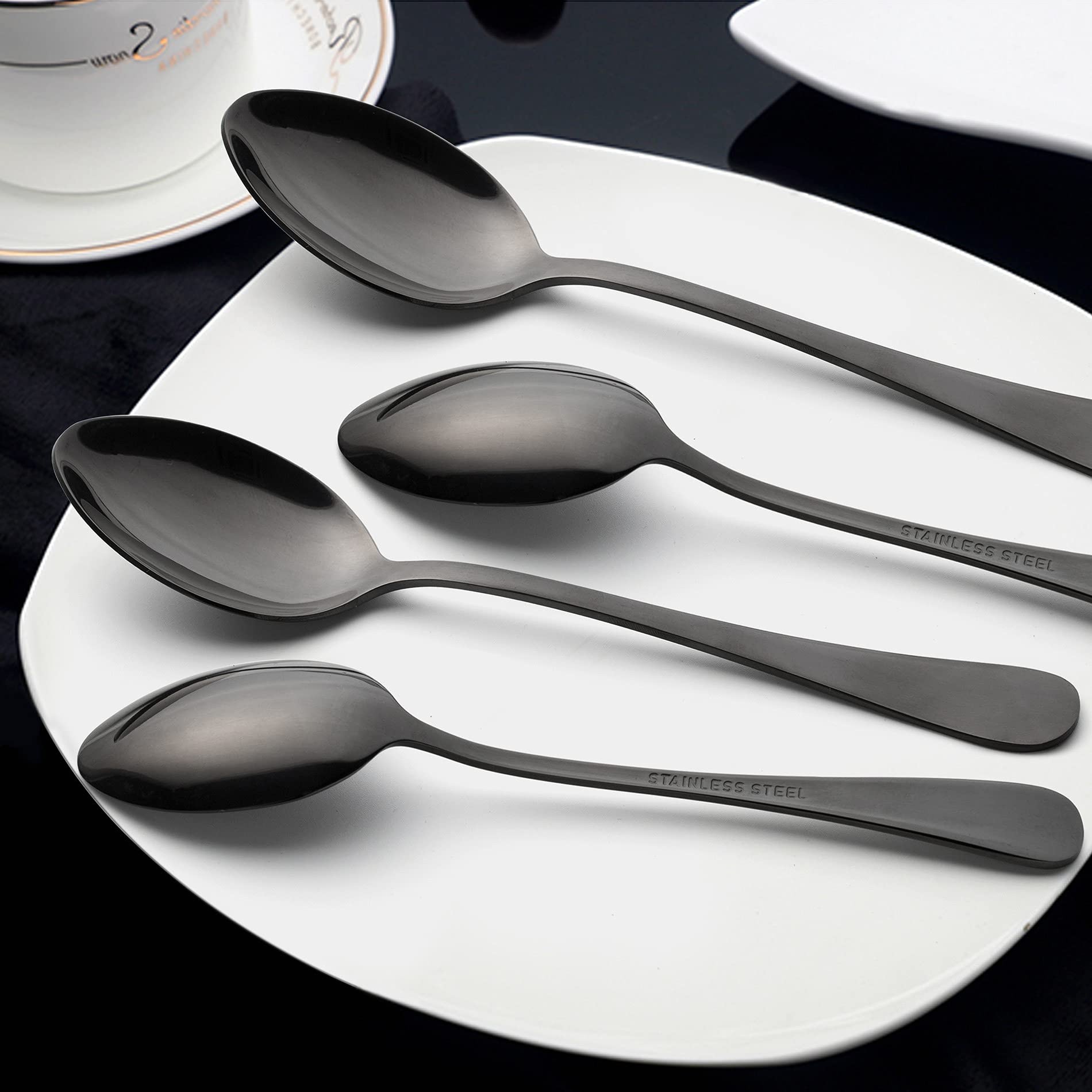 LIANYU Black Silverware Flatware Set for 12, 60-Piece Stainless Steel Cutlery Set Includes Knives Spoons Forks, Mirror Finished, Dishwasher Safe