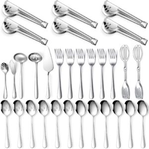 31 pcs serving utensils include large serving spoons slotted serving spoons serving forks serving tongs soup ladle and pie server buffet catering serving utensils for dishwasher safe