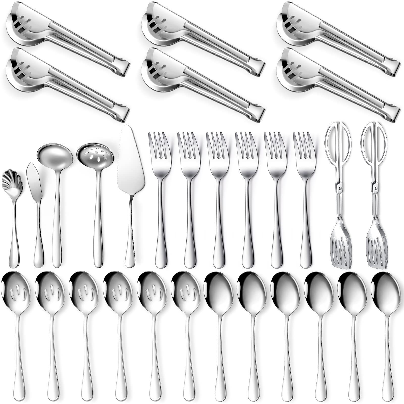 31 Pcs Serving Utensils Include Large Serving Spoons Slotted Serving Spoons Serving Forks Serving Tongs Soup Ladle and Pie Server Buffet Catering Serving Utensils for Dishwasher Safe