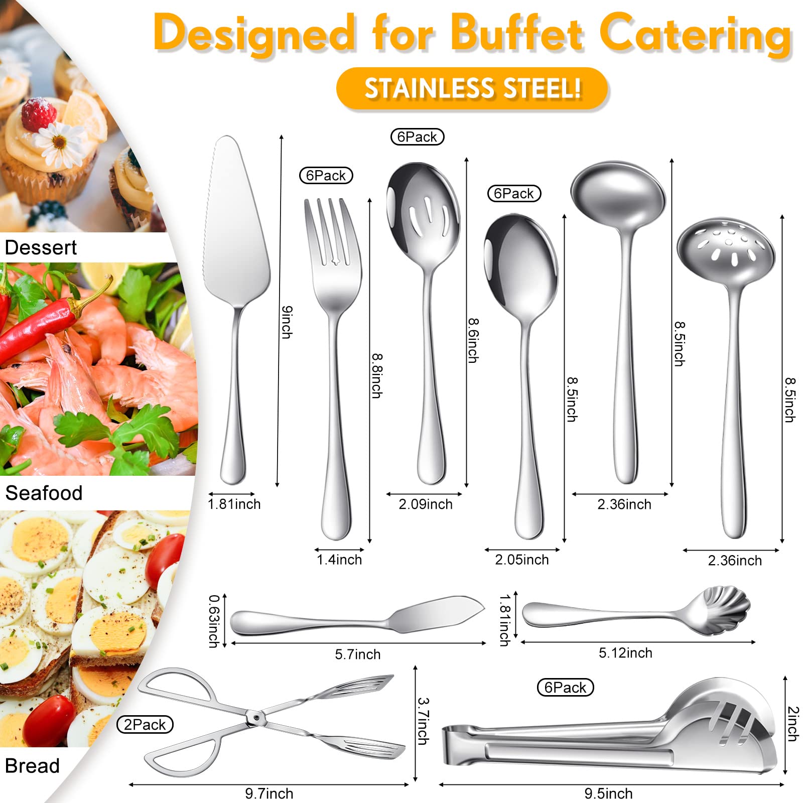 31 Pcs Serving Utensils Include Large Serving Spoons Slotted Serving Spoons Serving Forks Serving Tongs Soup Ladle and Pie Server Buffet Catering Serving Utensils for Dishwasher Safe