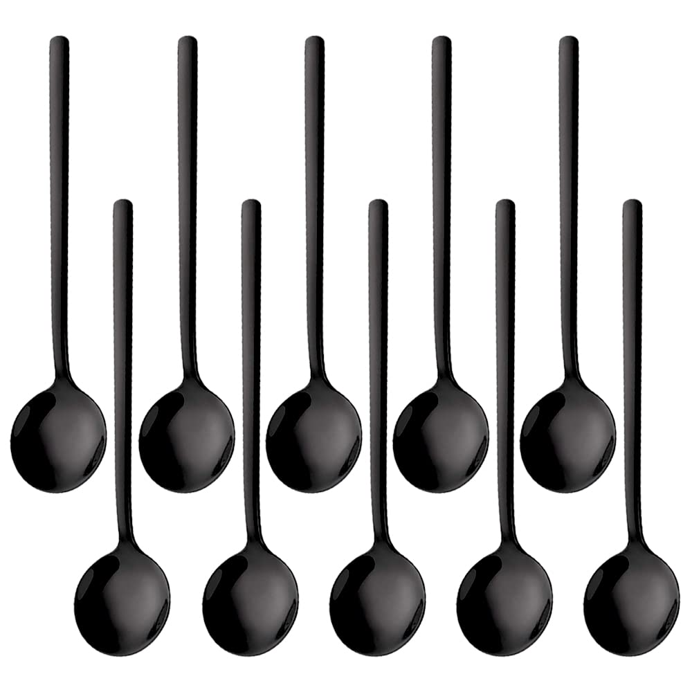 BENEKIY 10 Pack Espresso Spoons,Black Plated Stainless Steel Mini Teaspoons Set for Coffee Sugar Dessert Cake Ice Cream Soup Antipasto Cappuccino