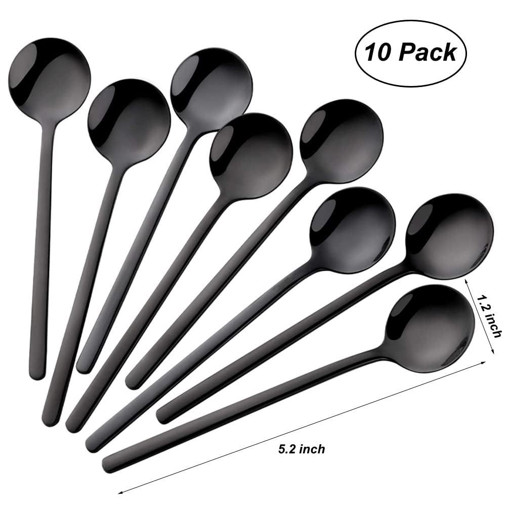 BENEKIY 10 Pack Espresso Spoons,Black Plated Stainless Steel Mini Teaspoons Set for Coffee Sugar Dessert Cake Ice Cream Soup Antipasto Cappuccino