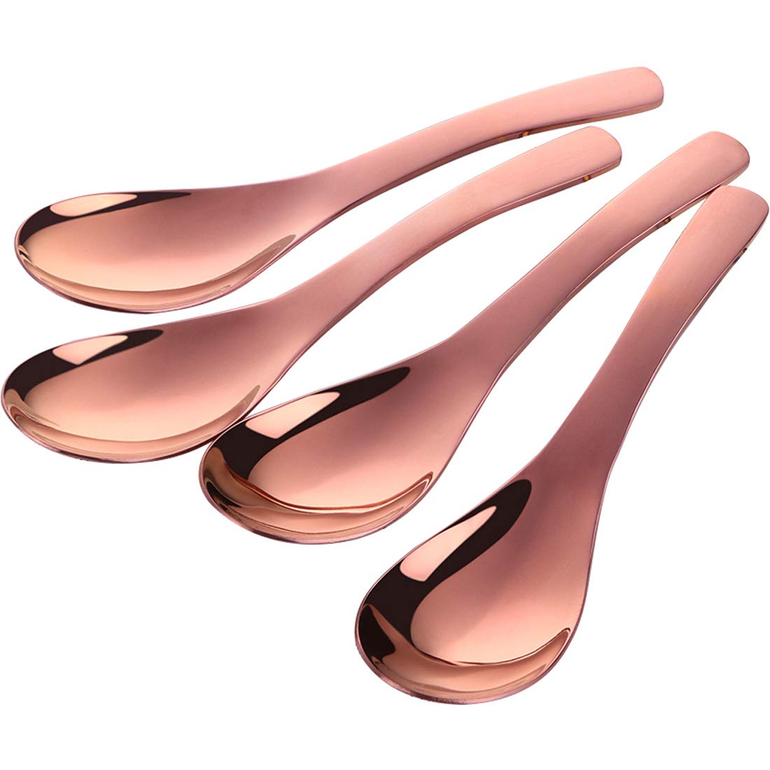 Bisda Thick Heavy Duty Soup Spoons, Set of 4, Stainless Steel Polished Asian Rice Table Spoon,Dishwasher Safe (Rose Gold)