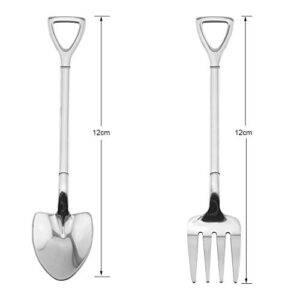 4Pcs Stainless Steel Coffee Spoons and Fruit Forks for Bistro Cocktail Tasting Appetizer and Mini Cake Silver