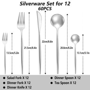 60 Pcs Silverware Set Service for 12, Premium Stainless Steel Flatware Cutlery Set With Giftable Packaging, Tableware Set Include Fork/Knife/Spoon, Mirror Polished, Dishwasher Safe