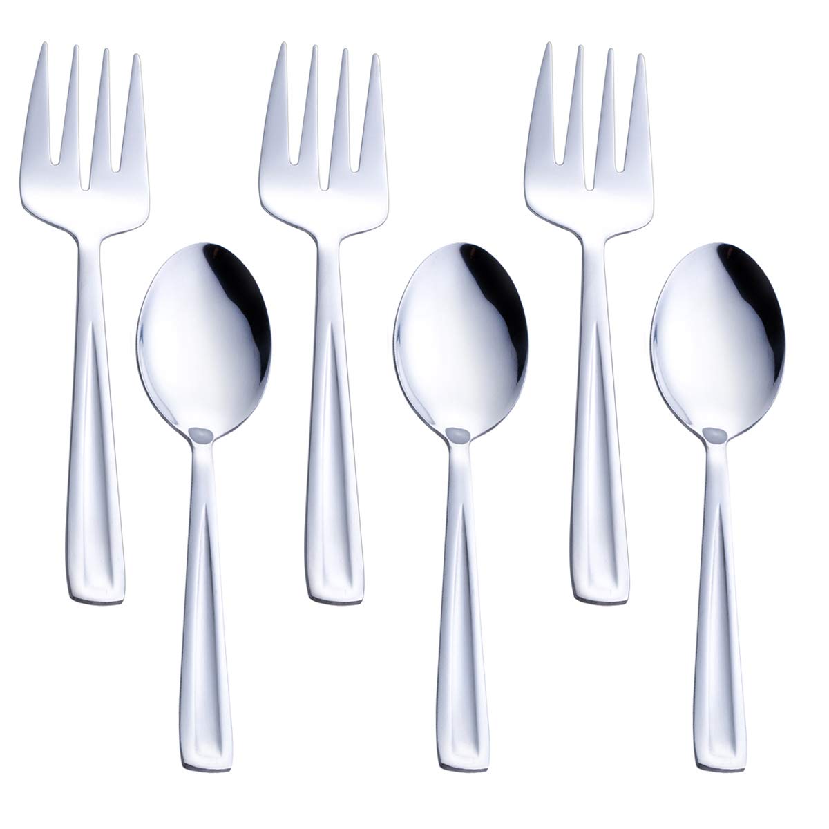 GoGeiLi Stainless Steel Serving Spoon and Serving Fork Set, Include 3 Large Serving Spoon and 3 Serving Fork, 9.5-inch Catering Serving Utensil Set, Dishwasher Safe