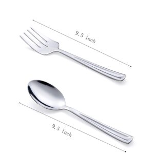 GoGeiLi Stainless Steel Serving Spoon and Serving Fork Set, Include 3 Large Serving Spoon and 3 Serving Fork, 9.5-inch Catering Serving Utensil Set, Dishwasher Safe