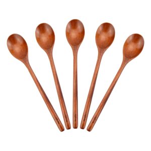 hengdu wooden spoons for eating，9.06 inch japanese korean log unspliced dinner spoon set of 5