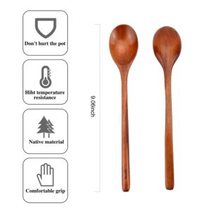 HengDu Wooden Spoons for Eating，9.06 inch Japanese Korean Log Unspliced Dinner Spoon Set of 5