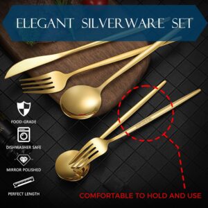 IFERRENS 20-Piece Gold Silverware Set for 4, Titanium Golden Stainless Steel Flatware Set, Golden Cutlery Set for Home and Restaurant, Daily Utensil, Mirror Polished, Dishwasher Safe, Serving for 4