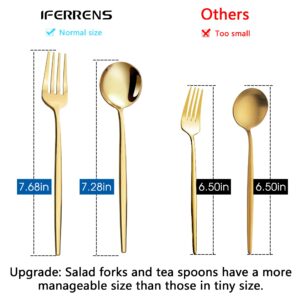 IFERRENS 20-Piece Gold Silverware Set for 4, Titanium Golden Stainless Steel Flatware Set, Golden Cutlery Set for Home and Restaurant, Daily Utensil, Mirror Polished, Dishwasher Safe, Serving for 4