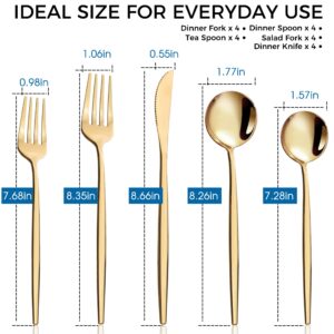 IFERRENS 20-Piece Gold Silverware Set for 4, Titanium Golden Stainless Steel Flatware Set, Golden Cutlery Set for Home and Restaurant, Daily Utensil, Mirror Polished, Dishwasher Safe, Serving for 4