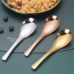 Chinese Metal Soup Spoons and Chopsticks Set for 4 People, Reusable Stainless Steel Ramen Short Handle Spoon Set Asian, Christmas Gift Dishwasher Safe (Gold)