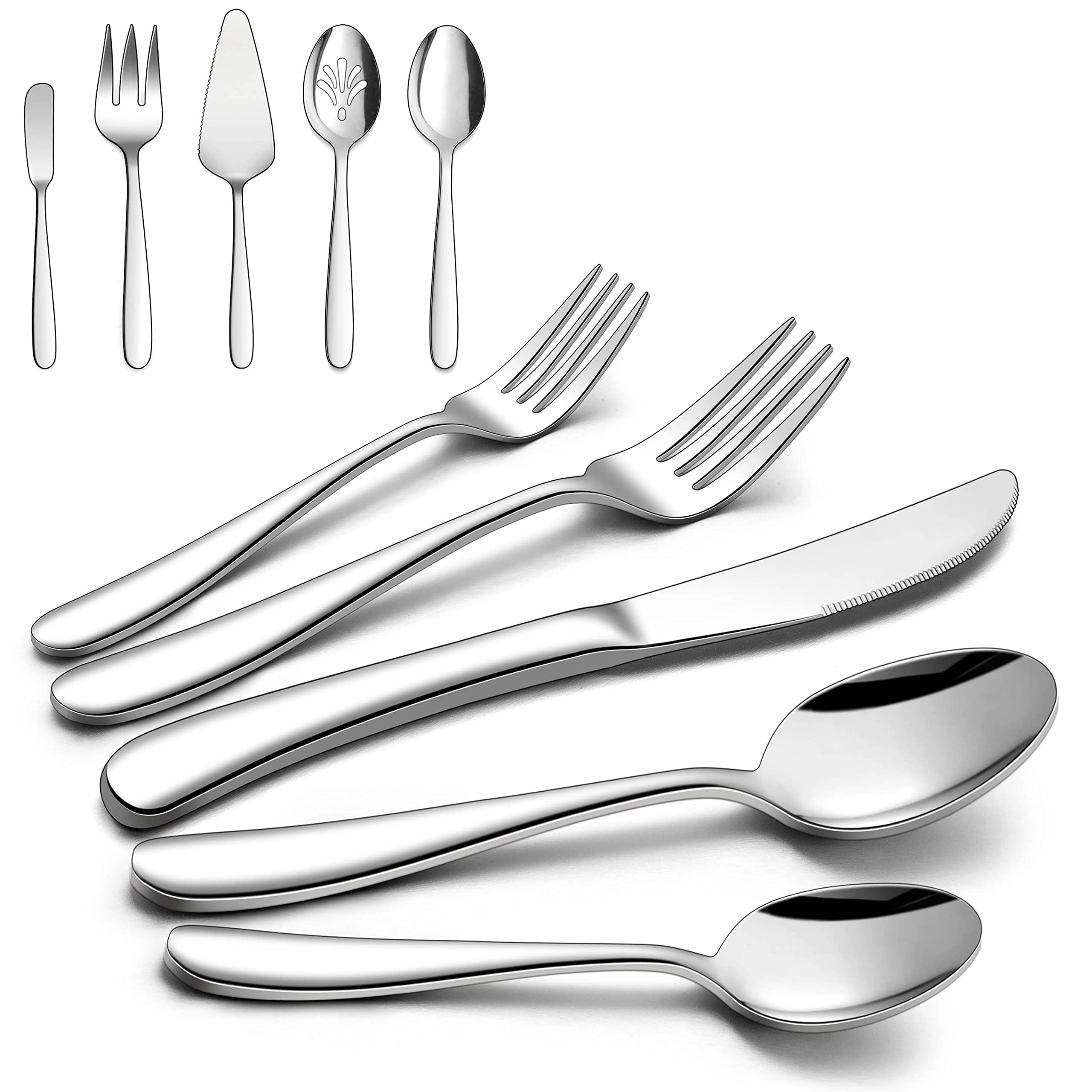 Homikit 65 Pieces Heavy Duty Silverware Set with Serving Utensils, Stainless Steel Cutlery Eating Utensils Set for 12, Fancy Metal Heavy Weight Flatware Tableware Set, Dishwasher Safe