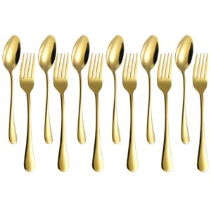 12-pieces silverware set, flatware set for 6, stainless steel tableware cutlery set with spoons forks, utensil sets for home kitchen restaurant hotel, dishwasher safe (gold)