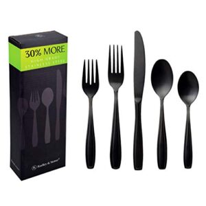 radley & stowe 20-piece matte black silverware set, service for 4, durable stainless steel flatware, dishwasher safe cutlery