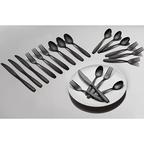 Radley & Stowe 20-Piece Matte Black Silverware Set, Service for 4, Durable Stainless Steel Flatware, Dishwasher Safe Cutlery