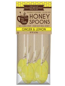 melvillecandy hard candy ginger lemon honey spoons lollipop on wooden ball sticks, 5 count bag