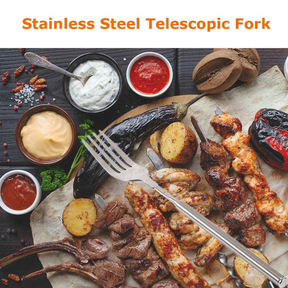 Adjustable Telescopic Fork Extendable Fork Long Fork Toasting Fork Extending Fork Extra Long Fork Extended Fork Stainless Steel, For Eating, Barbecue, Dinner, Dessert, Sausage, Vegetable