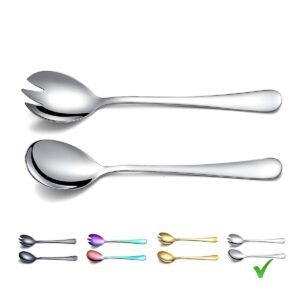 berglander salad server set, stainless steel salad serving set, salad servers, salad spoon, salad fork, pack of 2 (shiny silver)