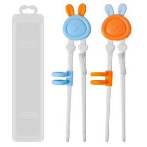 2 pairs kids chopsticks, slivek kids toddler learning training chopsticks with case, cute animal cartoon design chopstick helper trainer for kids beginners, bunny